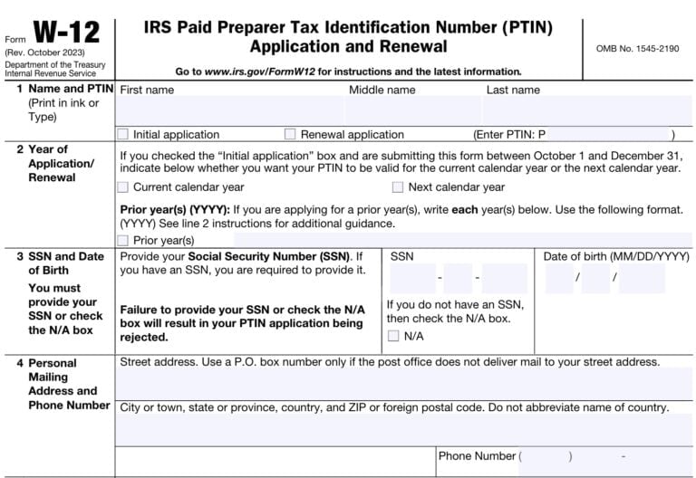 IRS Form W-12 Instructions - PTIN Application