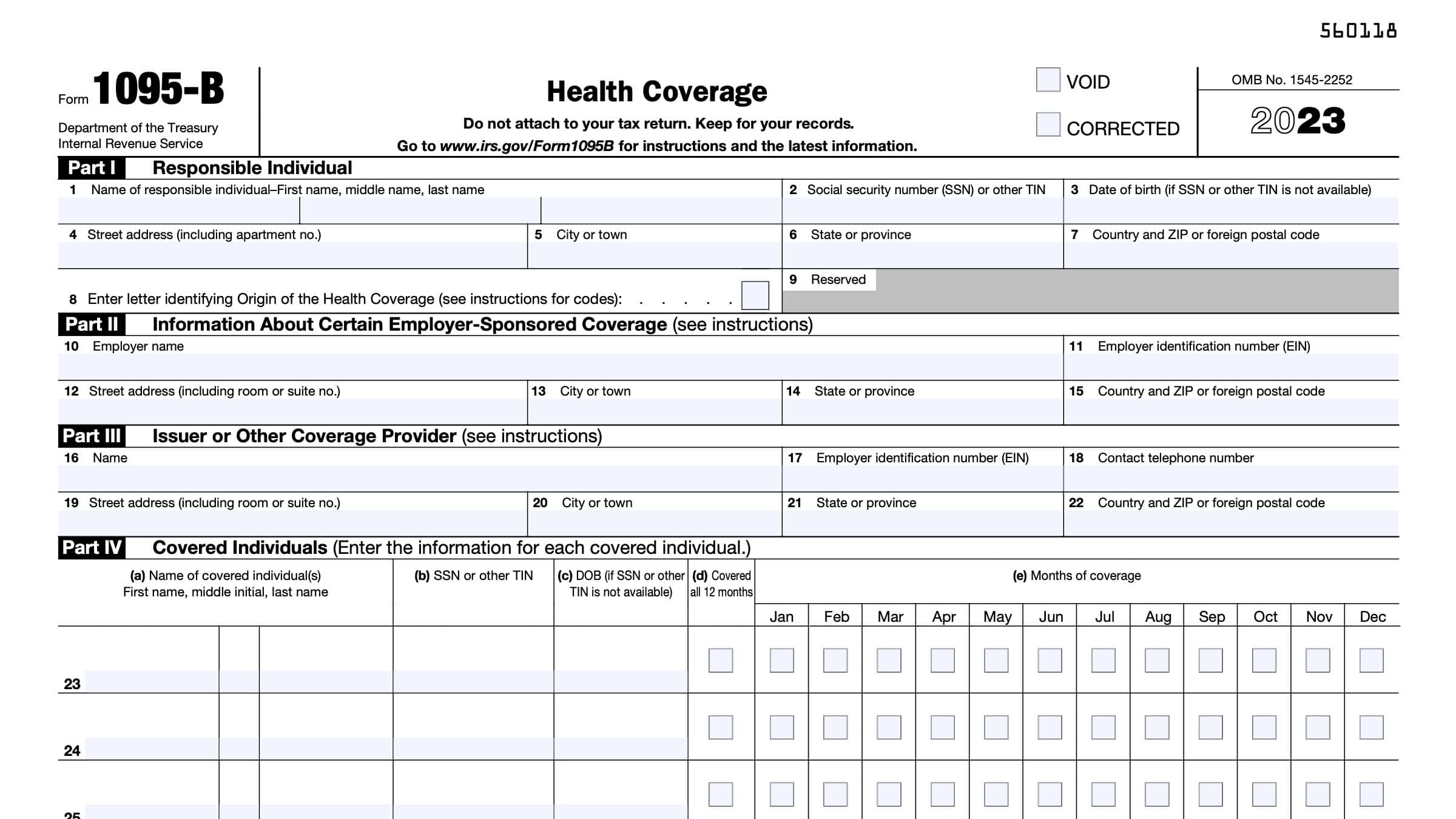 IRS Form 1095-B Instructions - Health Coverage