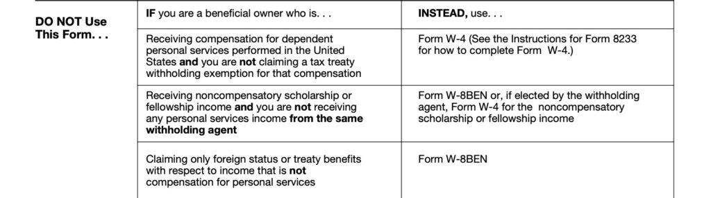 IRS Form 8233 Instructions - Nonresident Alien Tax Exemption