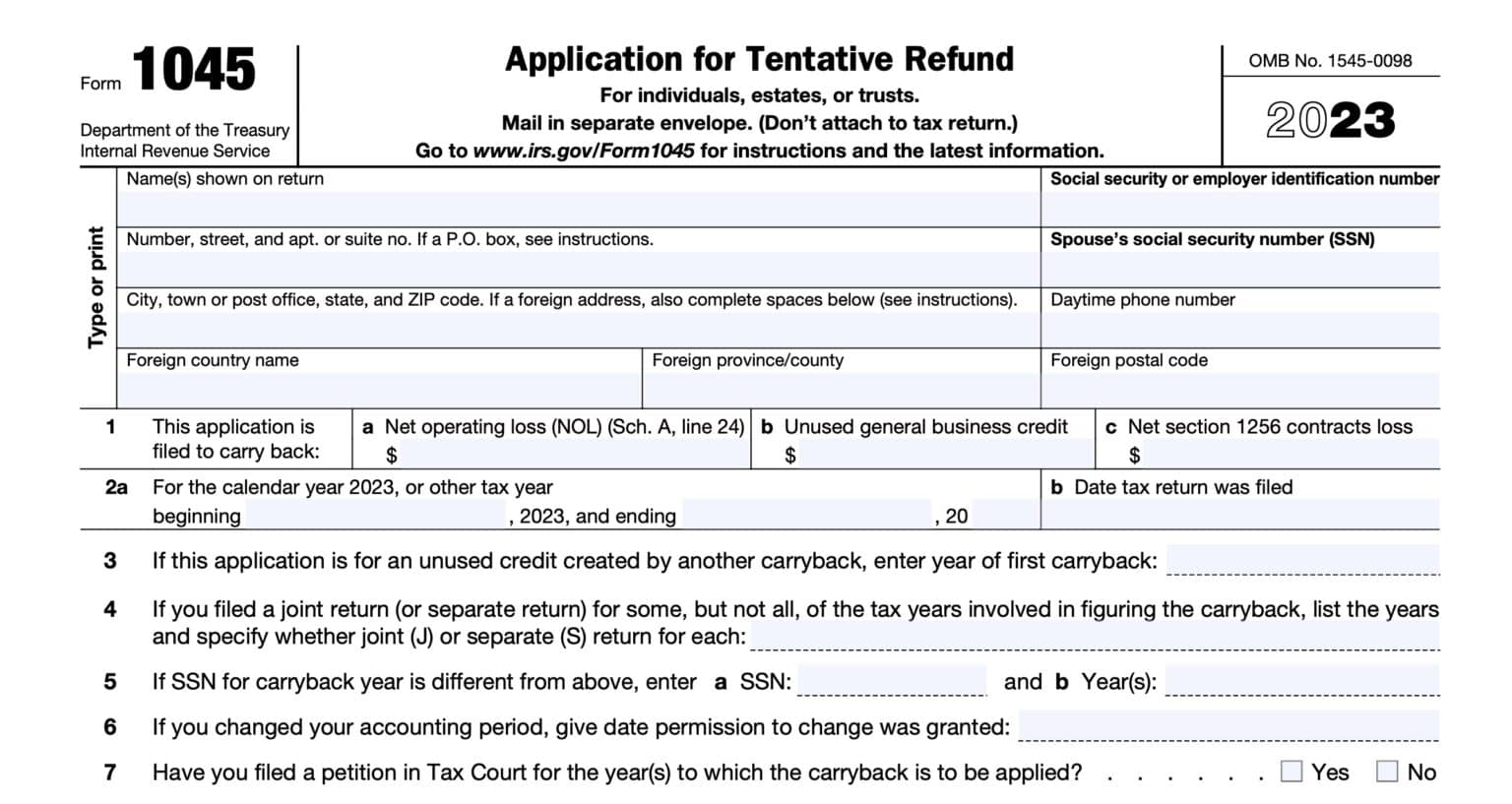 IRS Form 1139 Instructions - Tentative Corporate Tax Refund