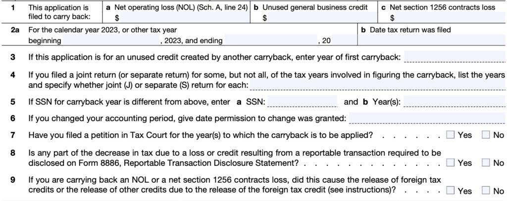 IRS Form 1045 Instructions - Applying For A Tentative Refund