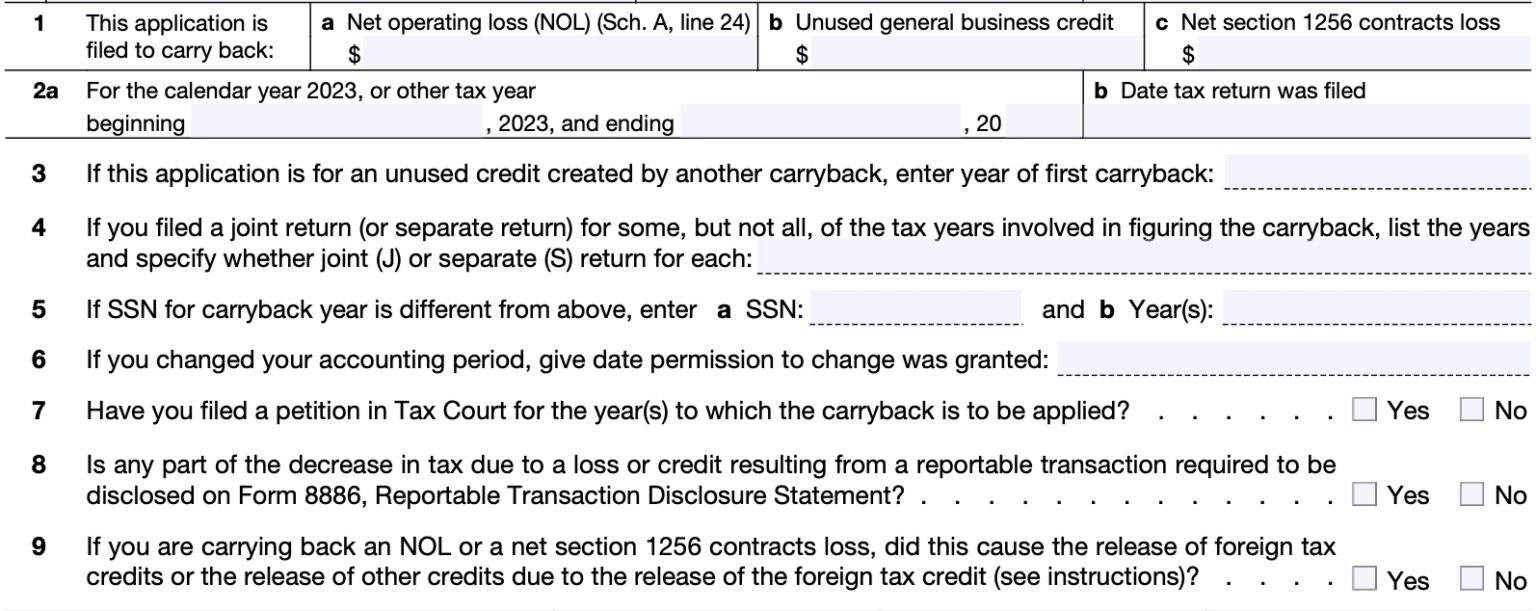 IRS Form 1045 Instructions - Applying For A Tentative Refund