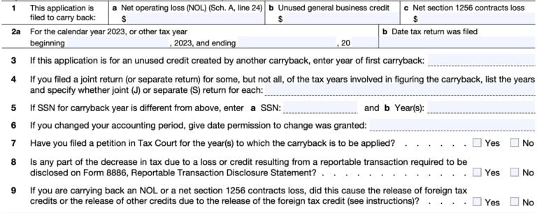IRS Form 1045 Instructions - Applying For A Tentative Refund