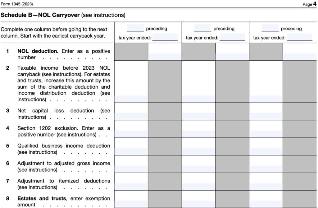 IRS Form 1045 Instructions - Applying For A Tentative Refund