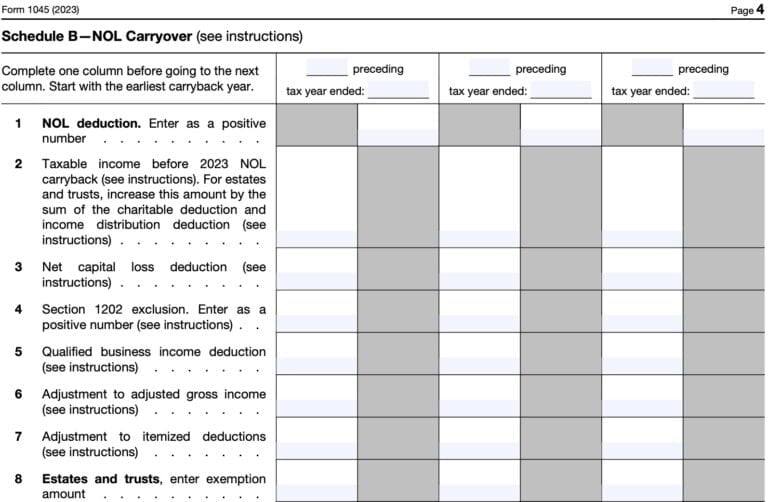 IRS Form 1045 Instructions - Applying For A Tentative Refund