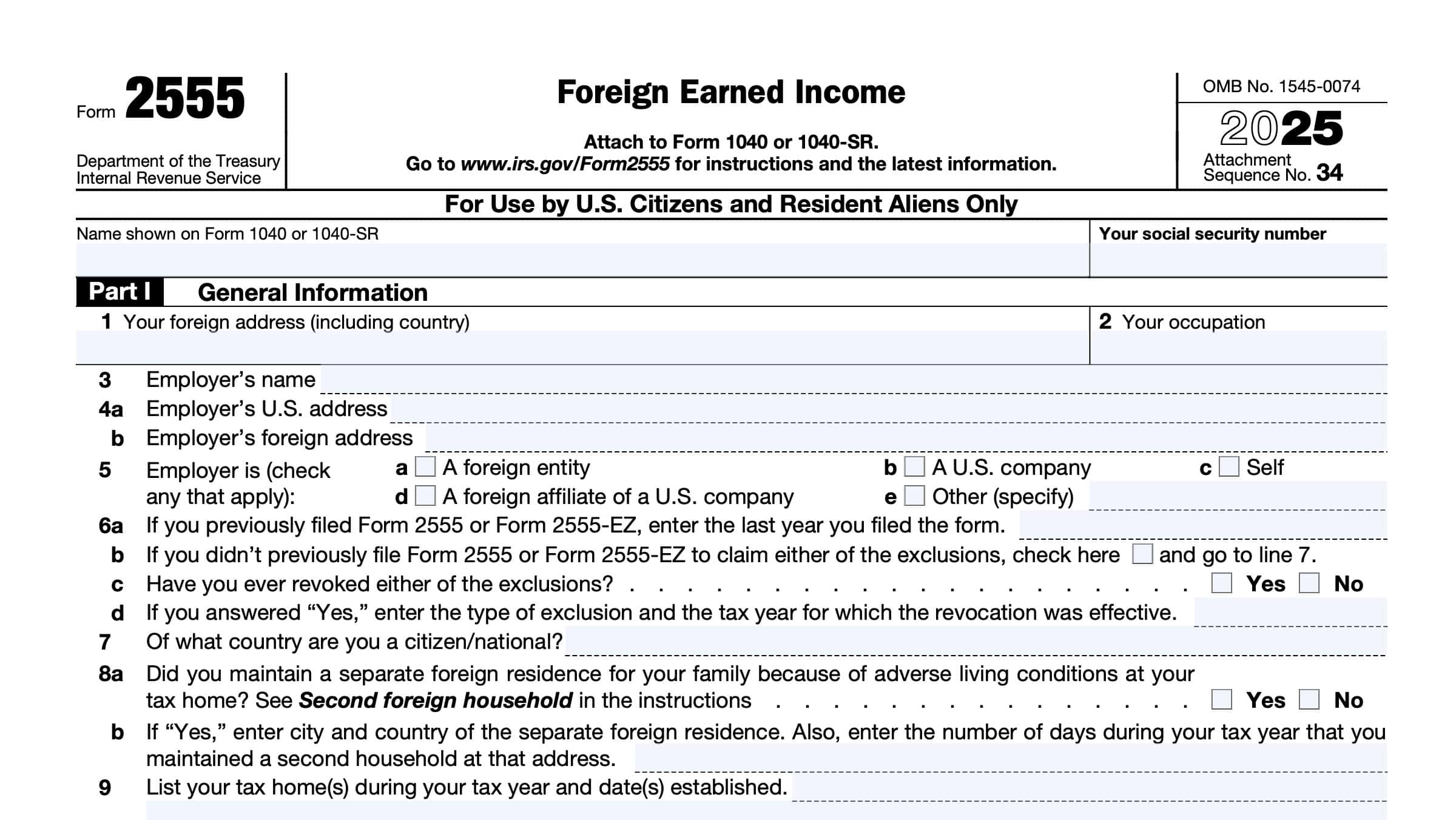 IRS Form 2555 Instructions