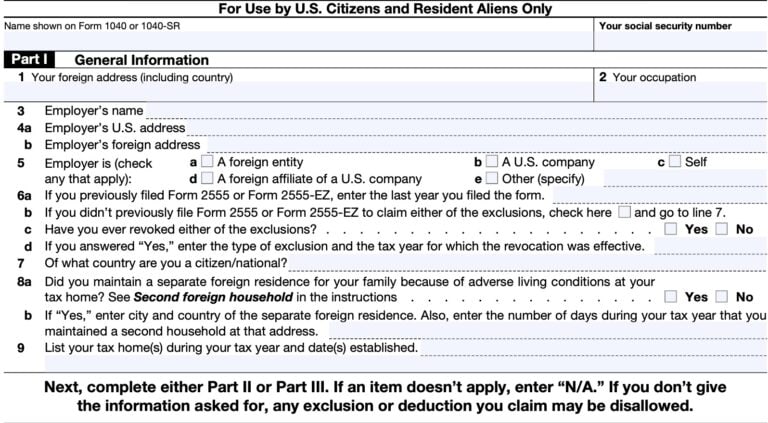 IRS Form 2555 Instructions