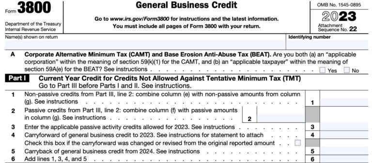IRS Form 3800 Instructions - General Business Credit