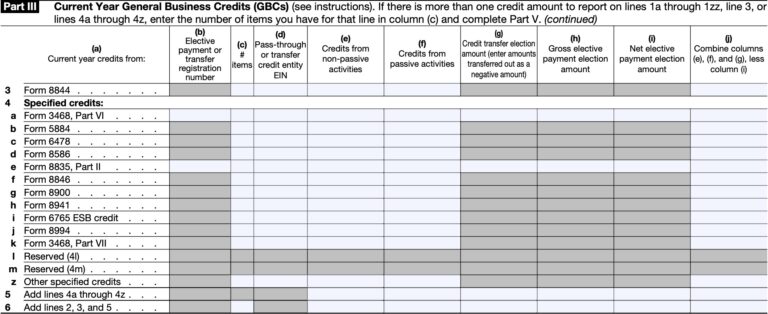 IRS Form 3800 Instructions - General Business Credit