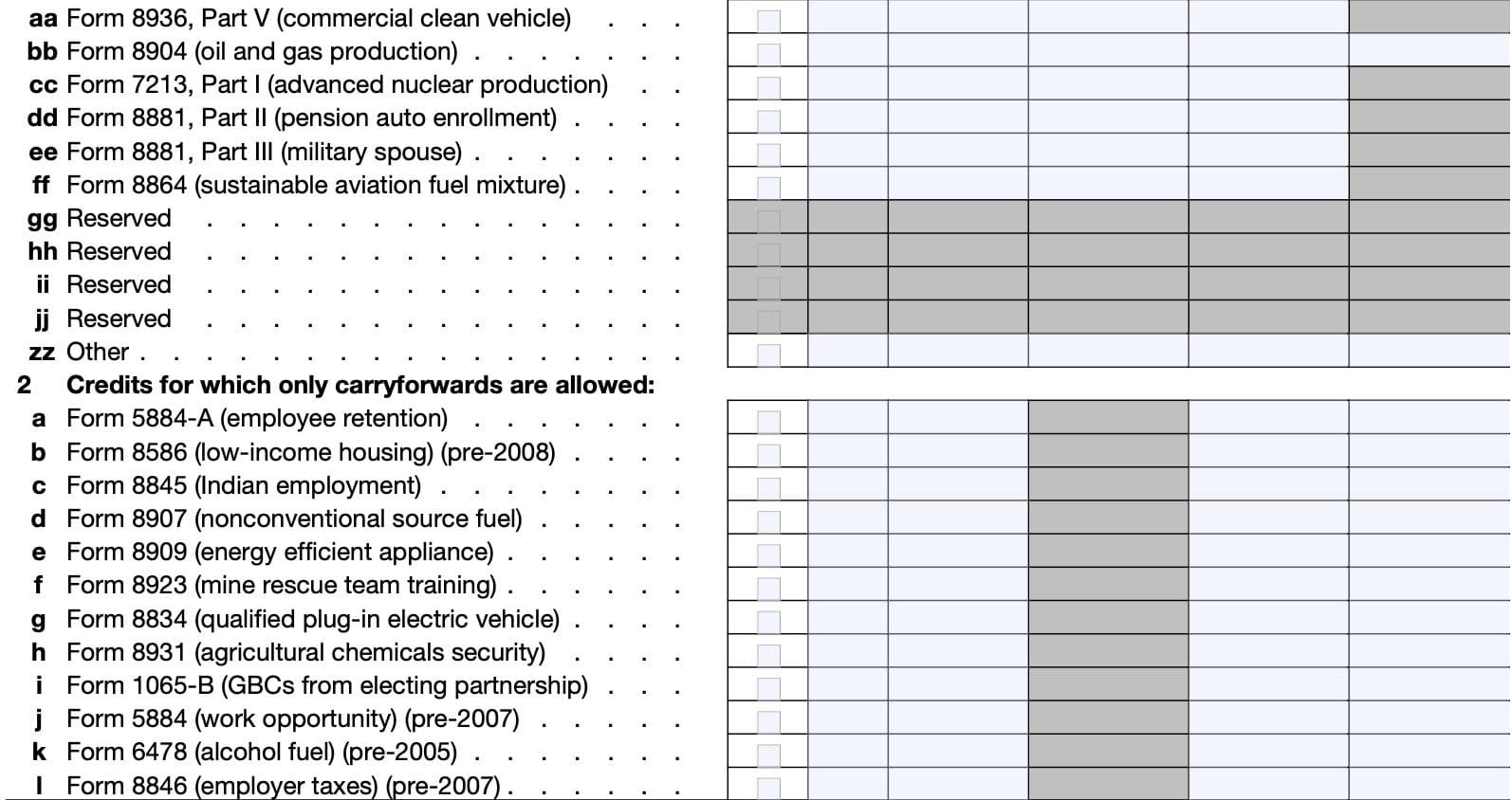 IRS Form 3800 Instructions - General Business Credit
