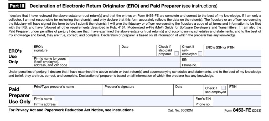 IRS Form 8453-FE Instructions - Estate or Trust Declaration