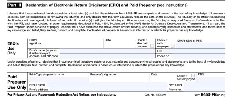 IRS Form 8453-FE Instructions - Estate or Trust Declaration