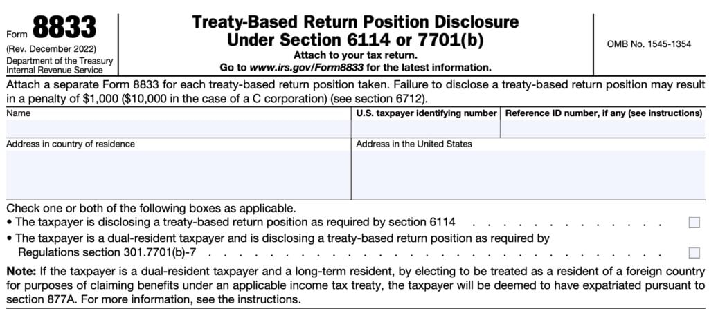 IRS Form 8833 Instructions - Treaty-Based Return Disclosures