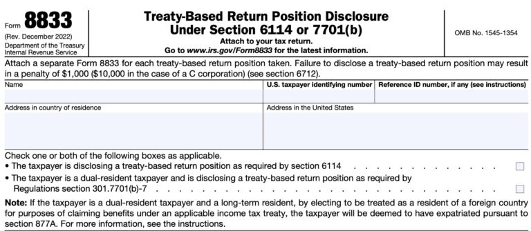 IRS Form 8833 Instructions - Treaty-Based Return Disclosures