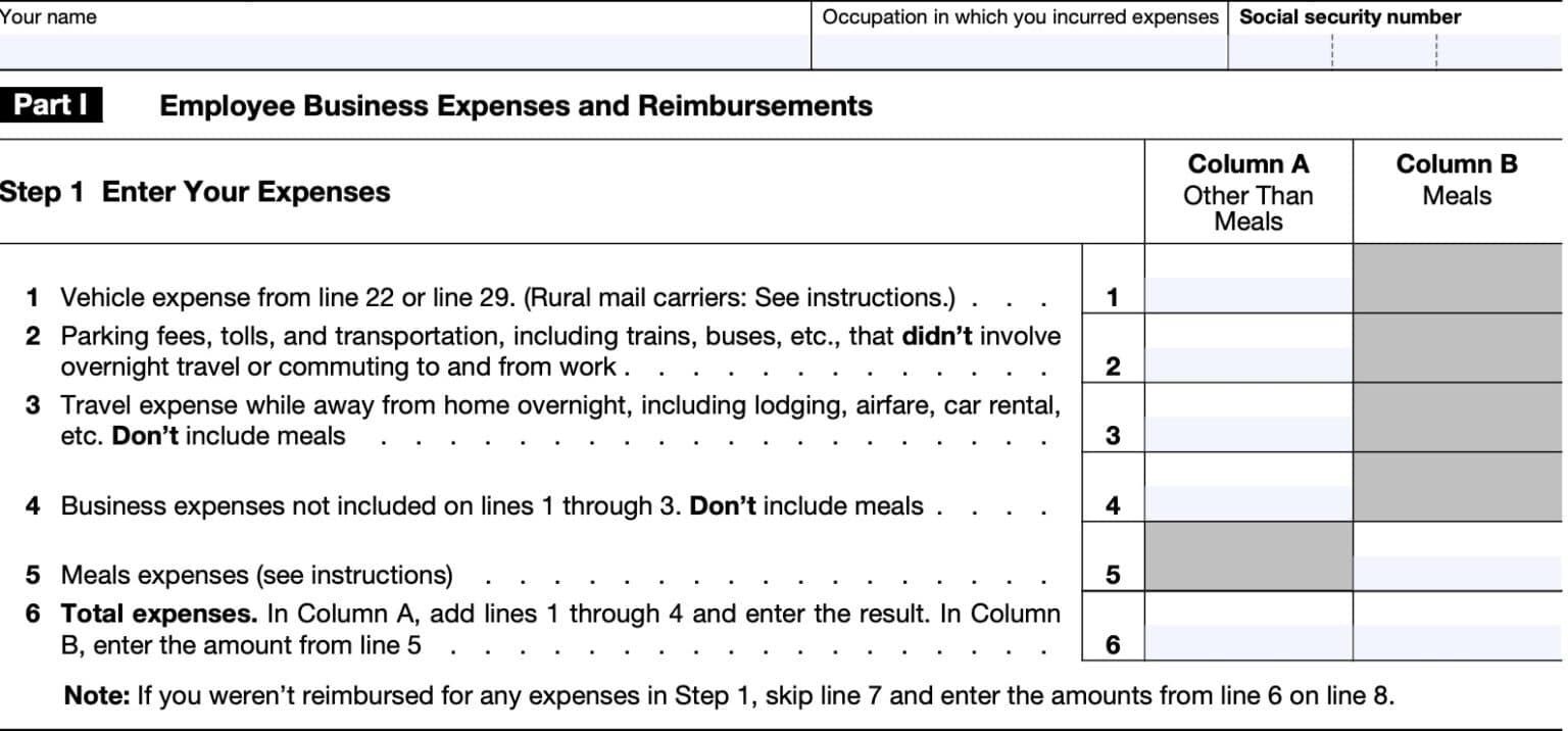IRS Form 2106 Instructions - Employee Business Expenses