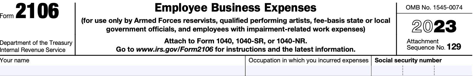 IRS Form 2106 Instructions - Employee Business Expenses