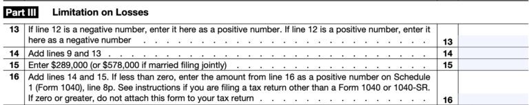 IRS Form 461 Instructions - Limitation on Business Losses