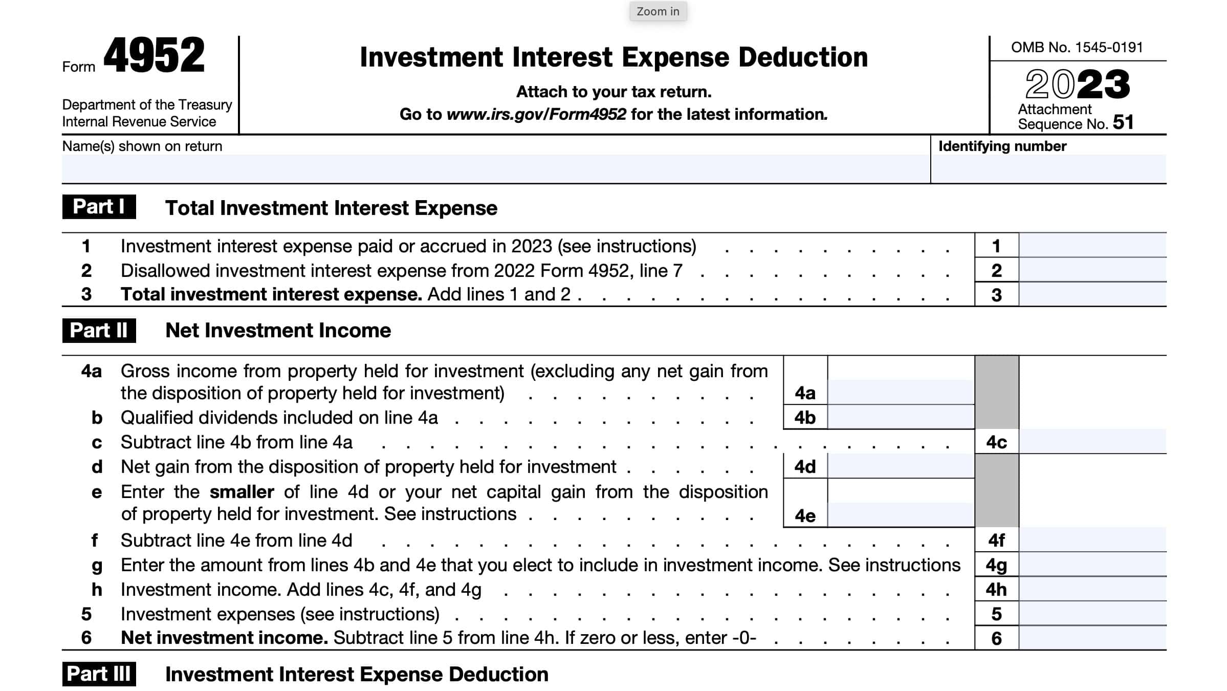 IRS Form 4952 Instructions: Investment Interest Deduction
