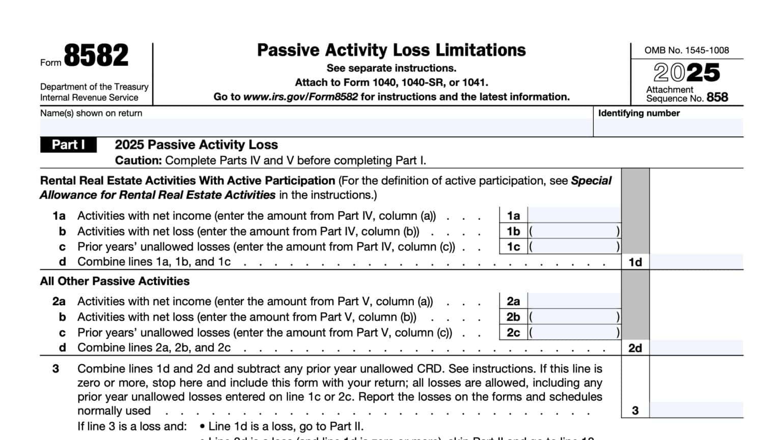 IRS Form 461 Instructions - Limitation on Business Losses
