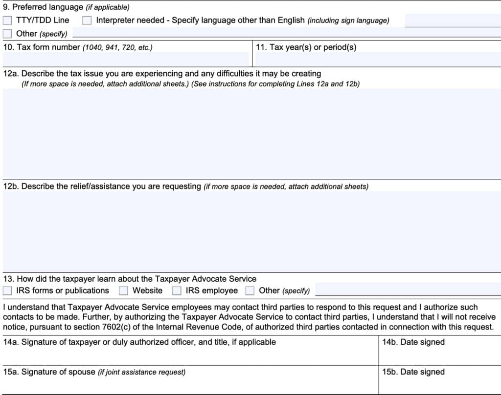 IRS Form 911 Instructions - Taxpayer Advocate Service Assistance