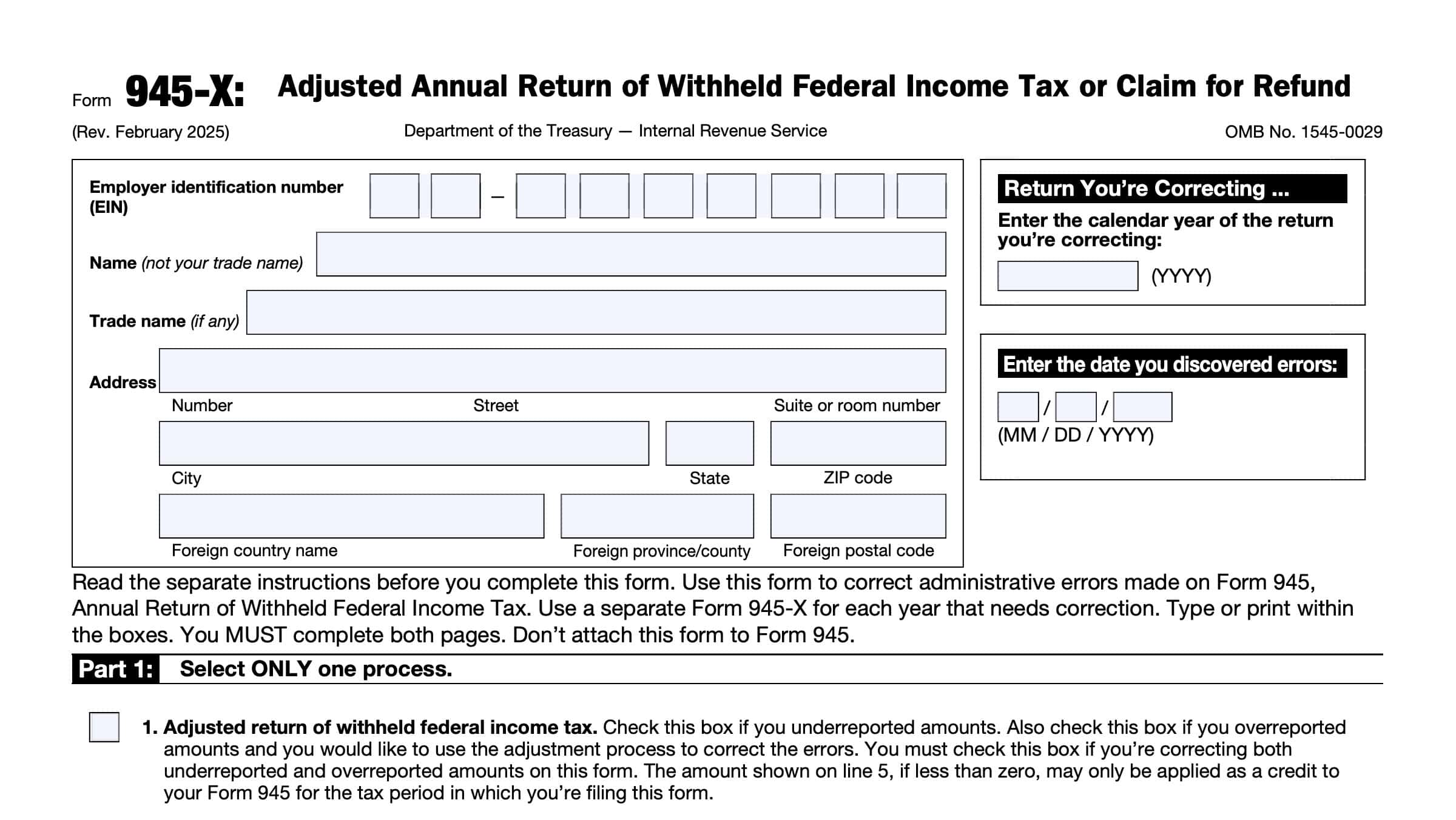 IRS Form 945-X Instructions - Adjusted Return on Withheld Tax