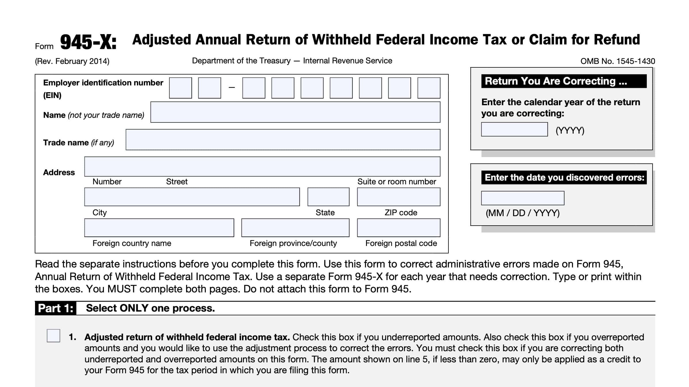 IRS Form 945-X Instructions - Adjusted Return on Withheld Tax