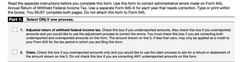IRS Form 945-X Instructions - Adjusted Return on Withheld Tax