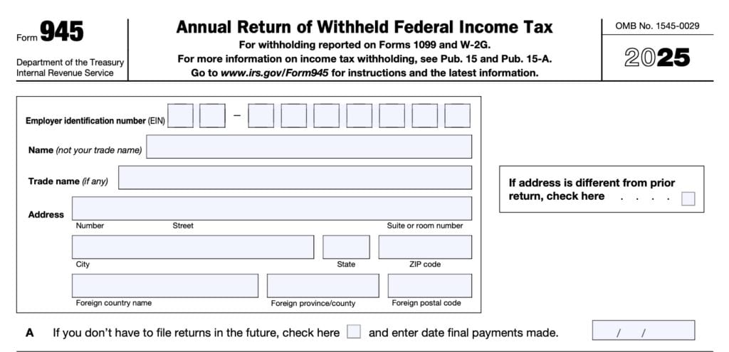 IRS Form 945 Instructions