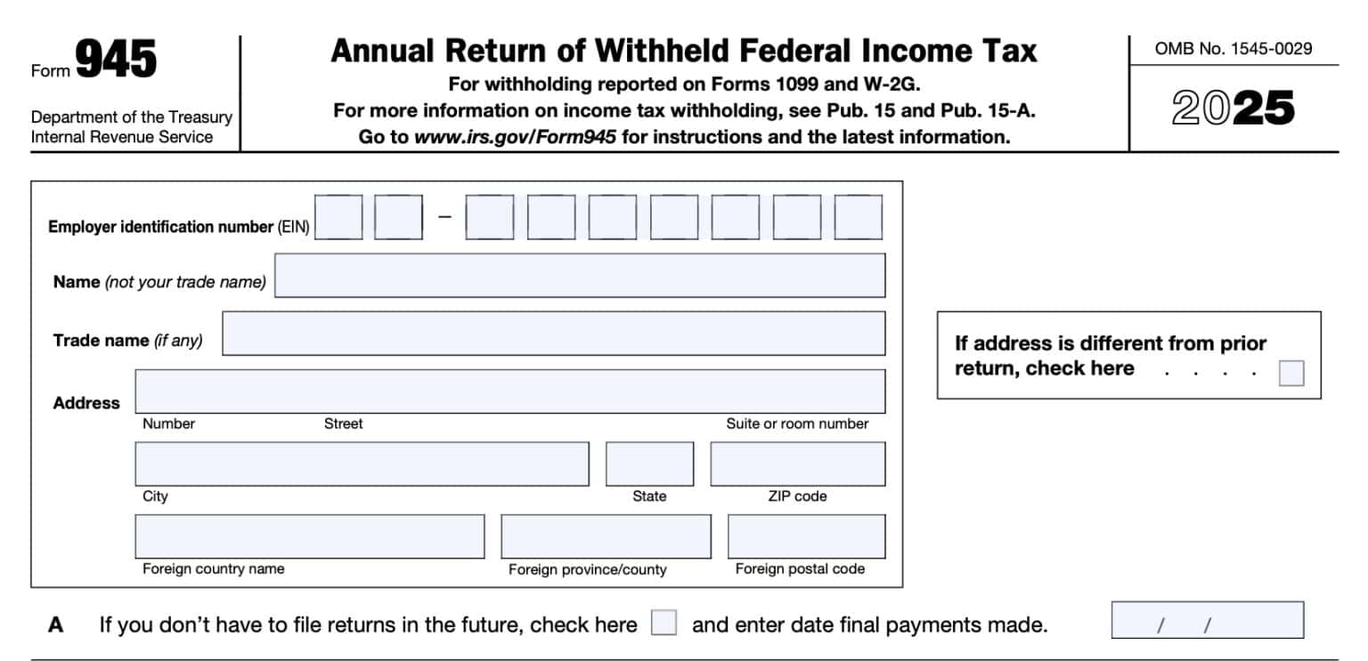 IRS Form 945 Instructions