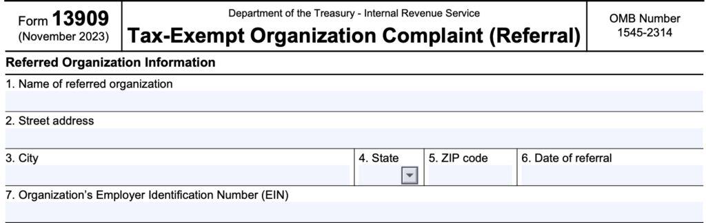 IRS Form 13909 Instructions - Tax-Exempt Organization Complaint