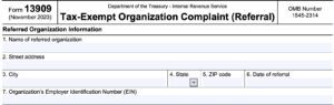 IRS Form 13909 Instructions - Tax-Exempt Organization Complaint