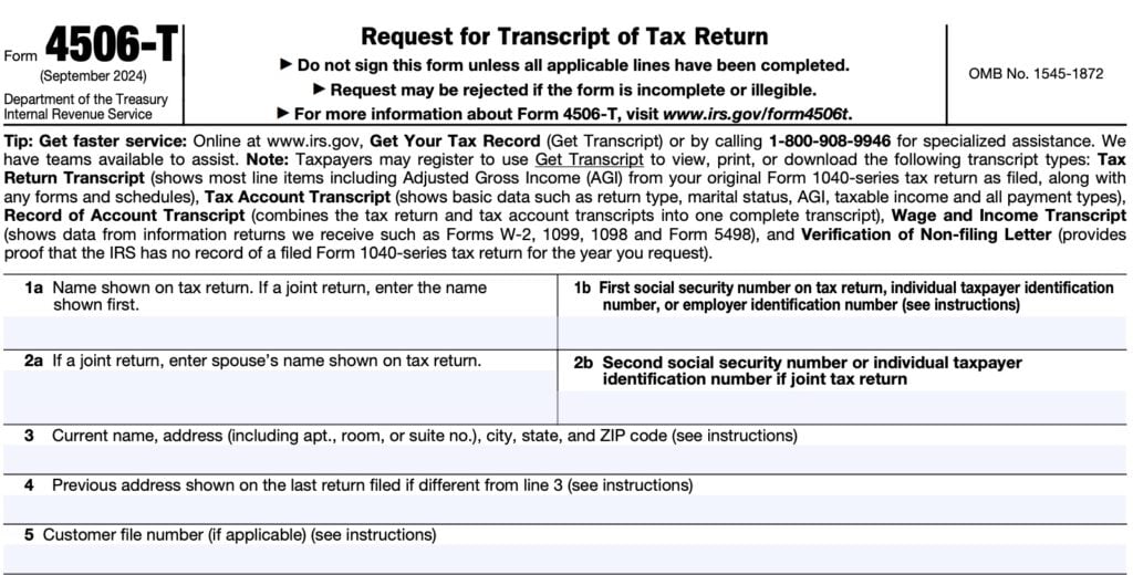 IRS Form 4506-T Instructions - Requesting A Tax Return Transcript