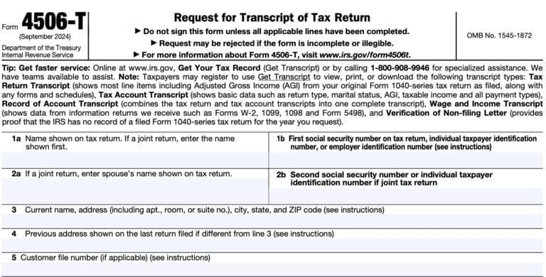 IRS Form 4506-T Instructions - Requesting A Tax Return Transcript