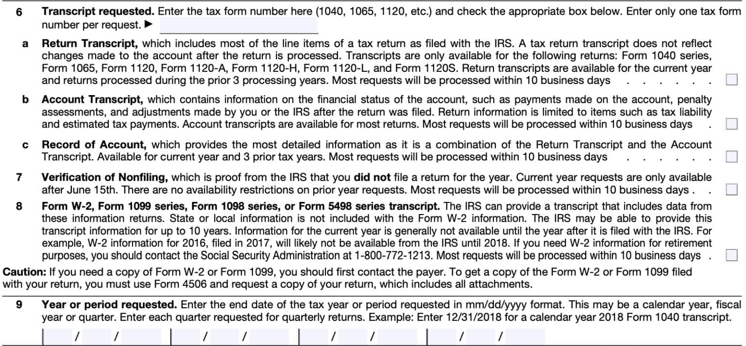 IRS Form 4506-T Instructions - Requesting A Tax Return Transcript