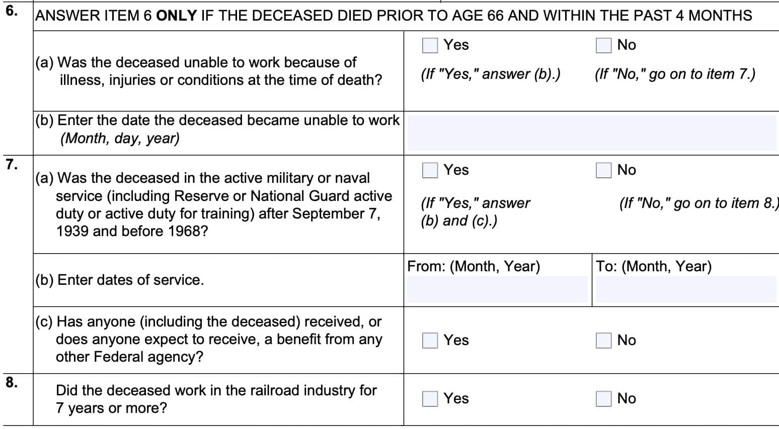 Form SSA-8 Instructions - Applying For a Lump-Sum Benefit
