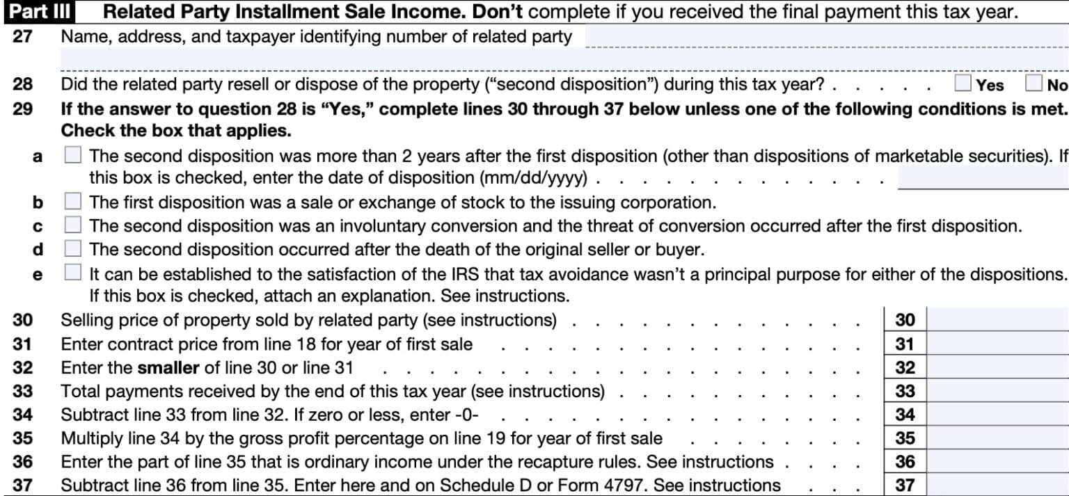 IRS Form 6252 Instructions - Installment Sale Income