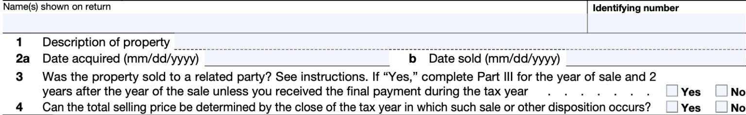 IRS Form 6252 Instructions - Installment Sale Income