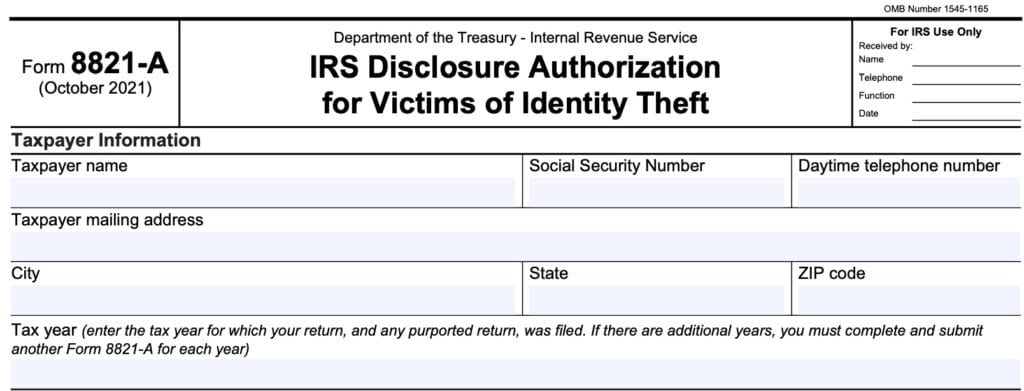 IRS Form 8821-A Instructions: IRS Disclosure for Identity Theft