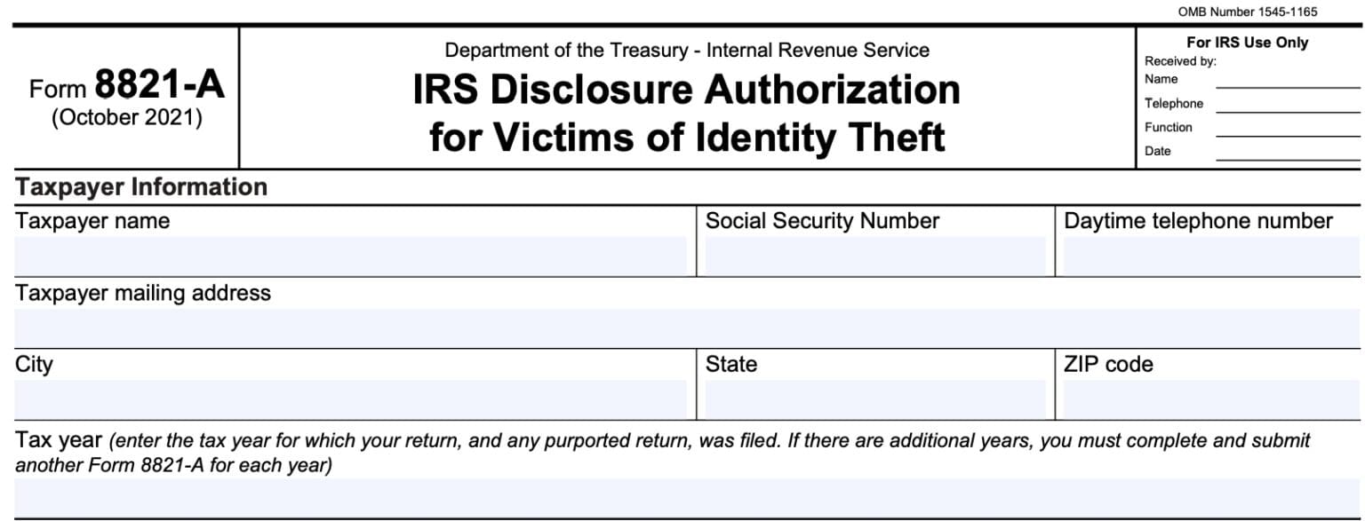 IRS Form 8821-A Instructions: IRS Disclosure for Identity Theft