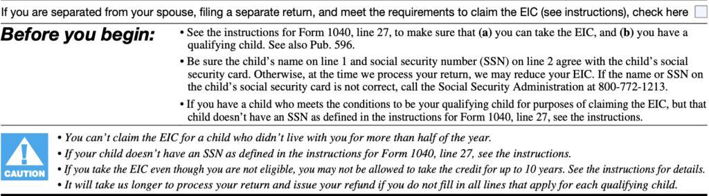 Schedule EIC Instructions - Claiming the Earned Income Credit