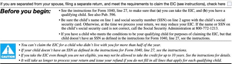 Schedule EIC Instructions - Claiming the Earned Income Credit