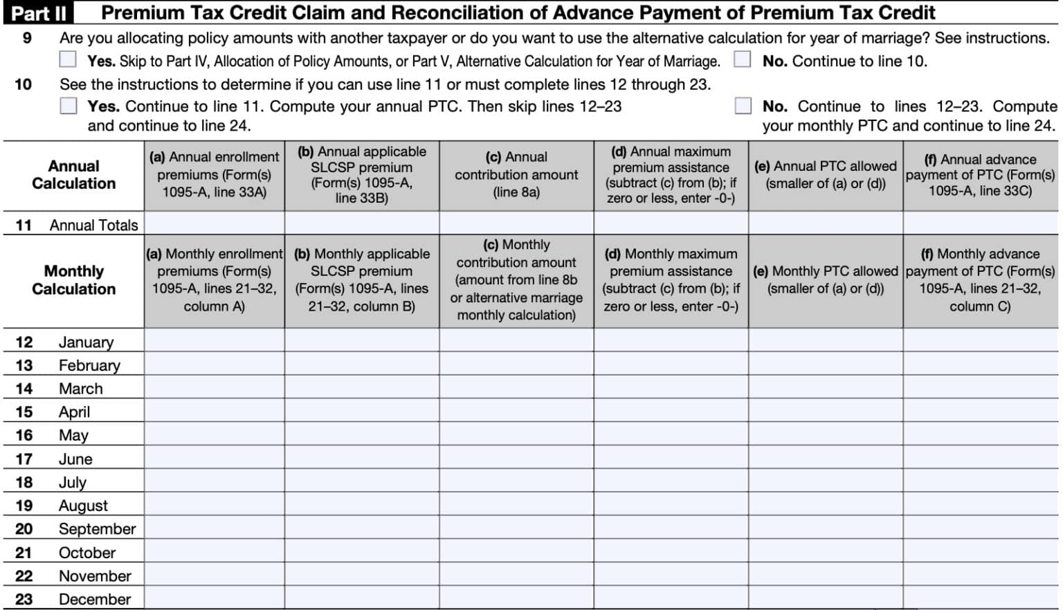 IRS Form 8962 instructions - Premium Tax Credit