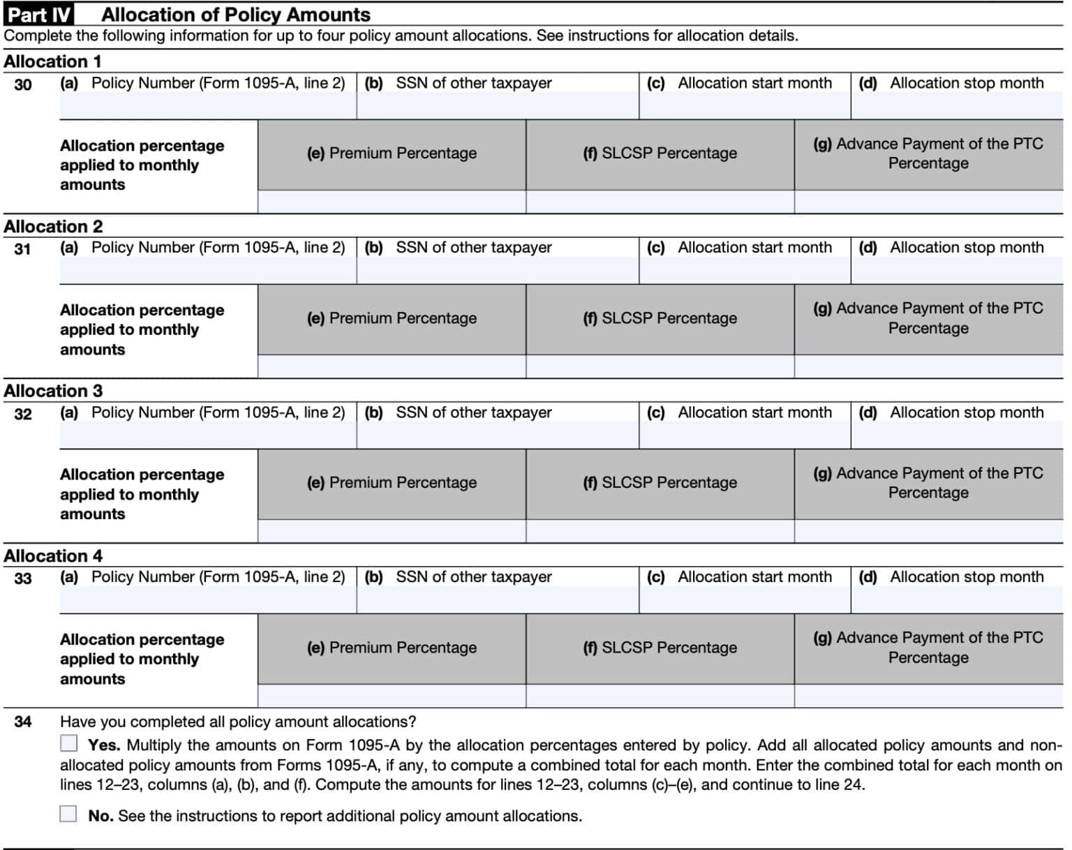 IRS Form 8962 instructions - Premium Tax Credit