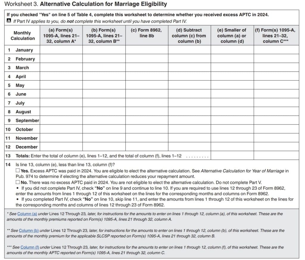IRS Form 8962 instructions - Premium Tax Credit