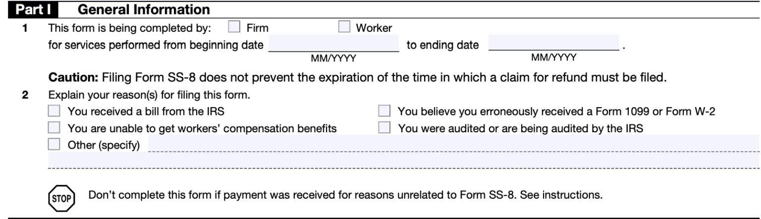 IRS Form SS-8 Instructions - IRS Determination of Worker Status
