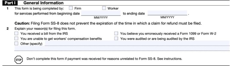 IRS Form SS-8 Instructions - IRS Determination of Worker Status