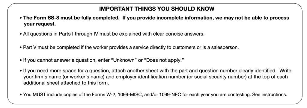 IRS Form SS-8 Instructions - IRS Determination of Worker Status