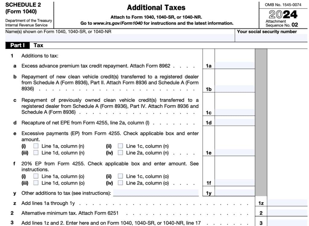 IRS Schedule 2 Instructions - Additional Taxes