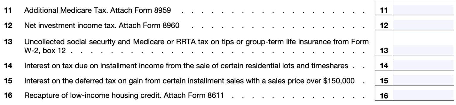 IRS Schedule 2 Instructions - Additional Taxes