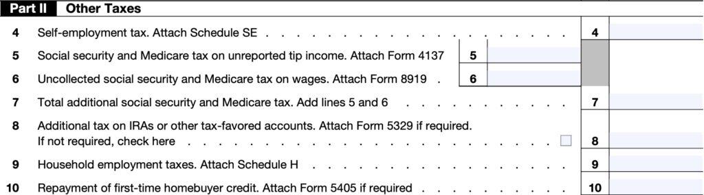 IRS Schedule 2 Instructions - Additional Taxes